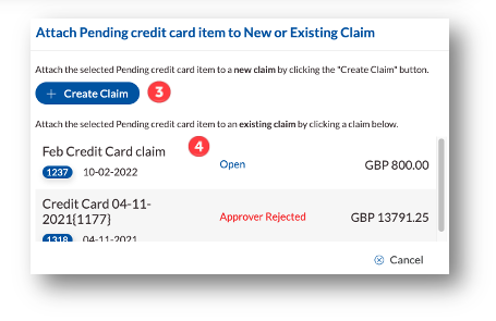 How to add credit card transactions to an Open or New claim