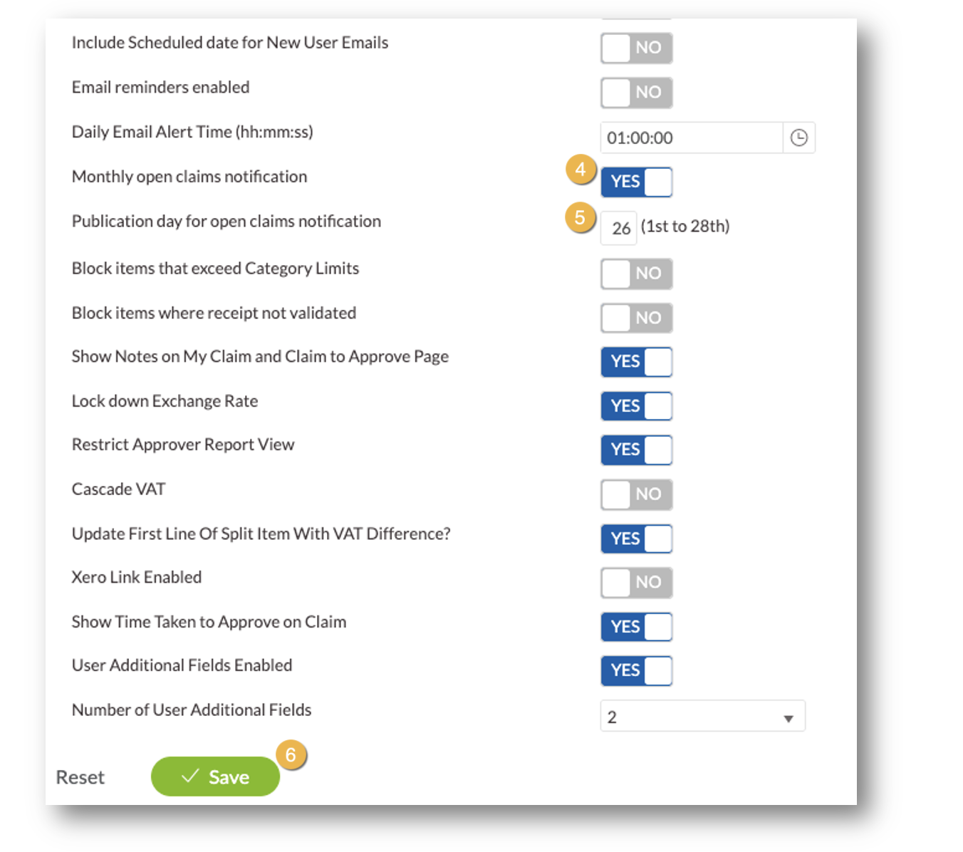 Configuring open claim notifications
