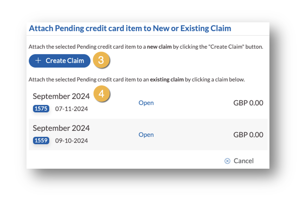 How to add credit card transactions to an Open or New claim