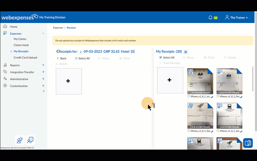 How to add multiple receipts to a claim item