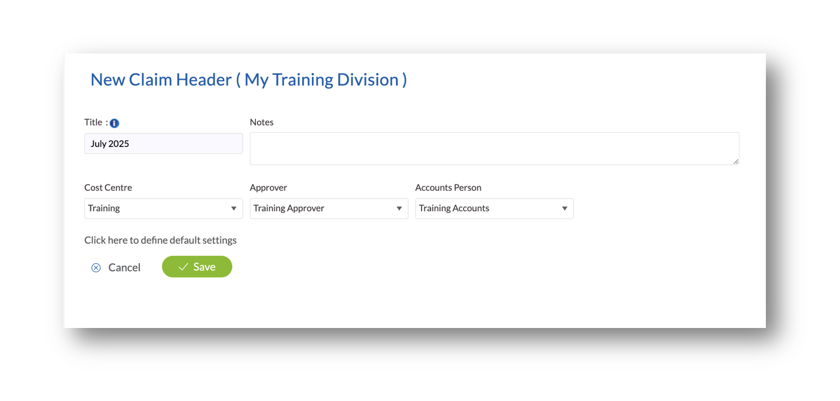 How to create a claim header using the web user interface