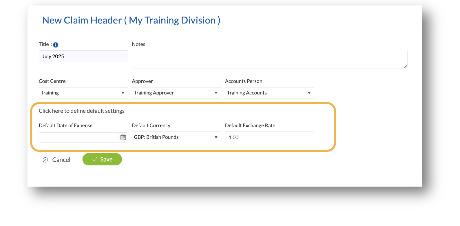 How to create a claim header using the web user interface