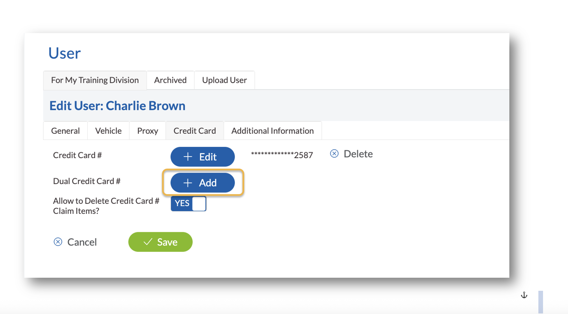 How to assign multiple credit cards to a user