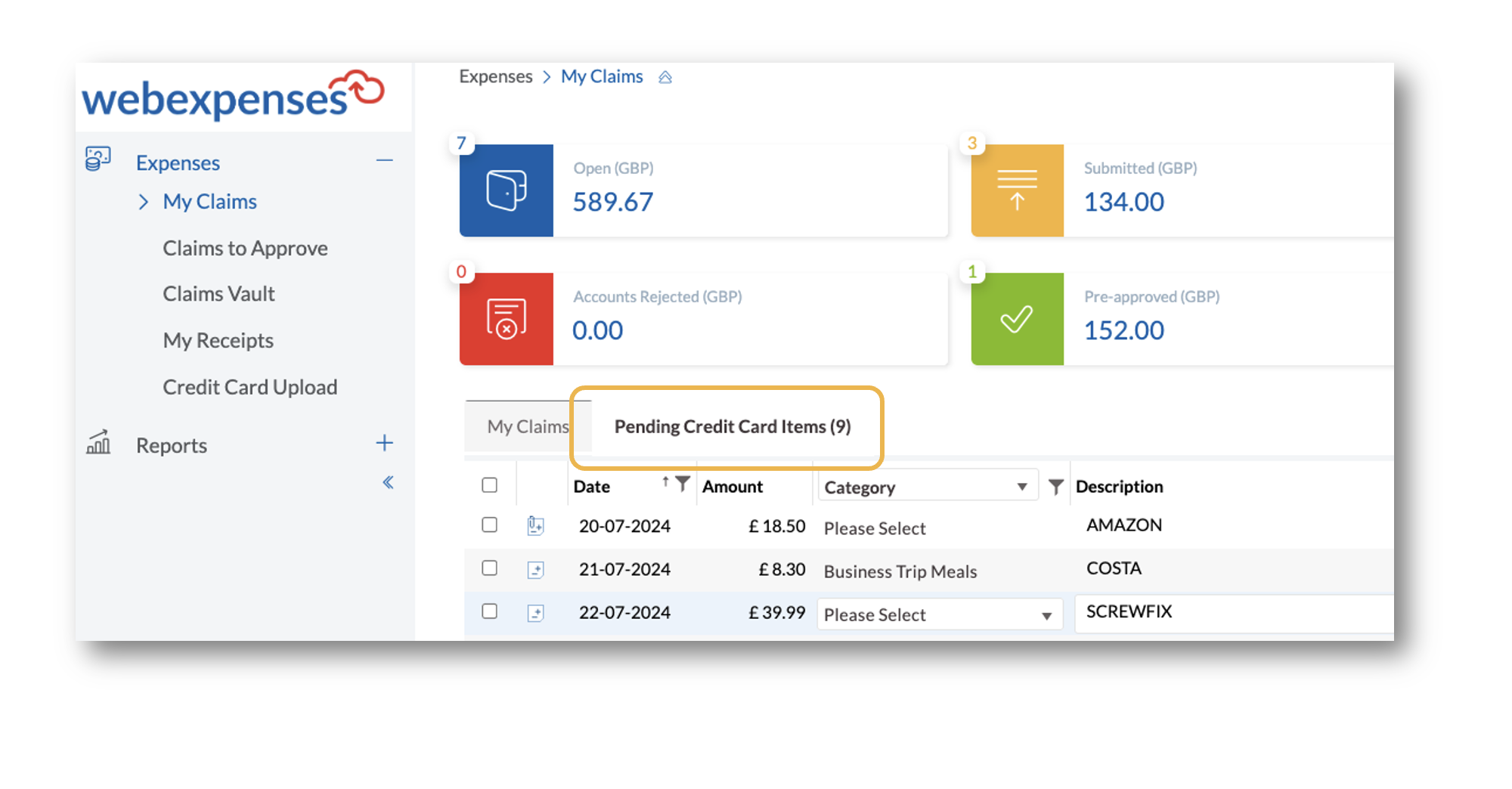 Pending credit card items tab - Adding attendees