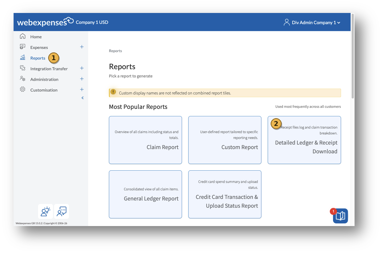 Standard Reporting - Navigation